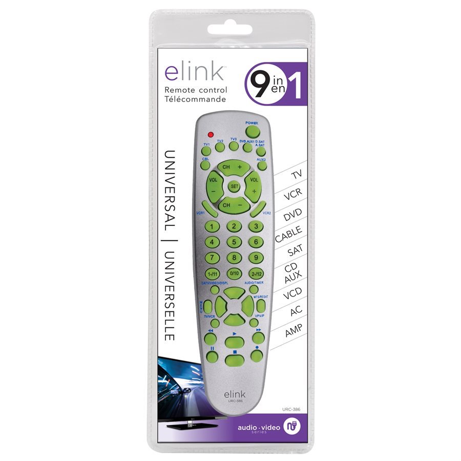 ELINK UNIVERSAL REMOTE CONTROL 9 IN 1 (TV, DVD, CABLE, CD/AUX & MORE)