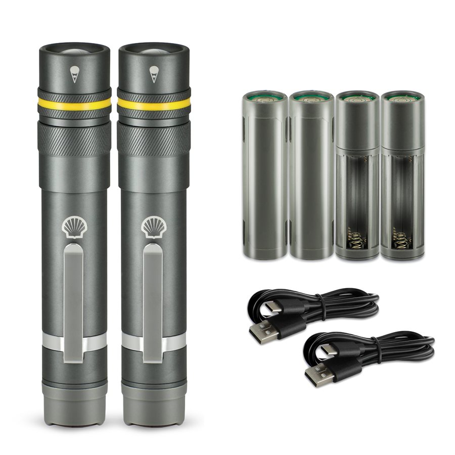 Shell - Rechargeable LED Focus Beam Flashlight - Pack of 2