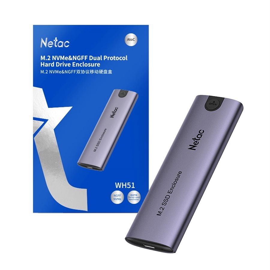 Netac WH51 M.2 NVMe/SATA External Enclosure USB3.1 10Gbps - USB C to C ...
