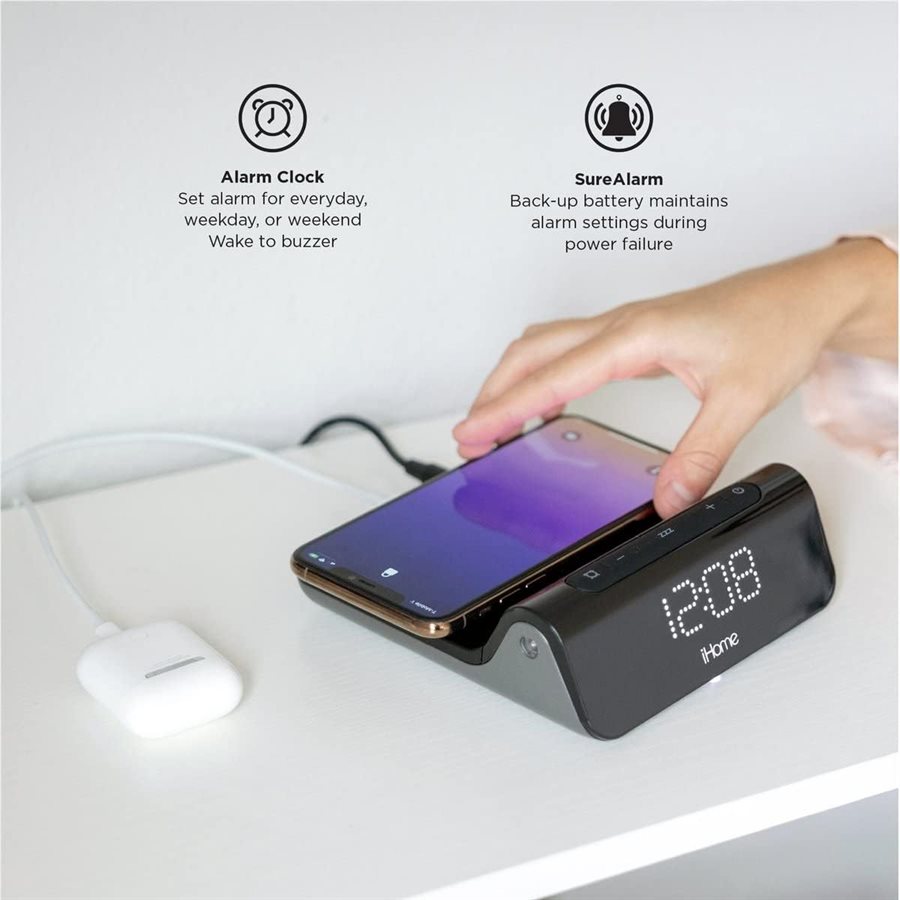 iHome 3-in-1 Magnetic Fast Wireless Charger Alarm Clock - Eng.PKG
